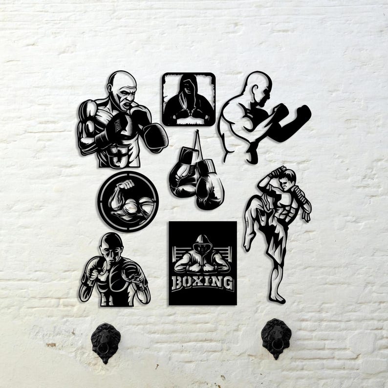 Boxing Fight Svg Cut Dxf File Wall Sticker Pdf Template Cnc Cutting ...