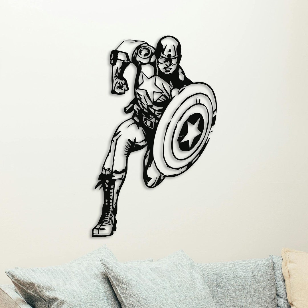 Captain America (marvel) Svg Cut Dxf File Wall Sticker Pdf Template Cnc ...