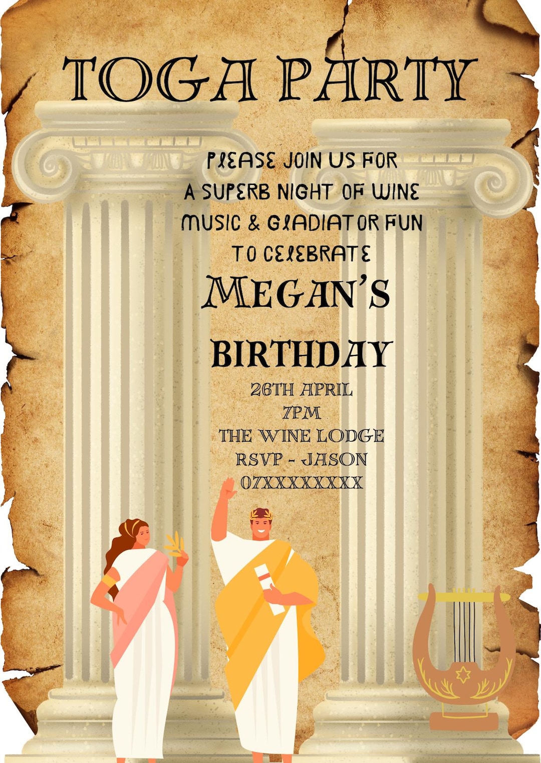 Toga Party Invitation, Greek/roman Party Invitation Template Invite ...