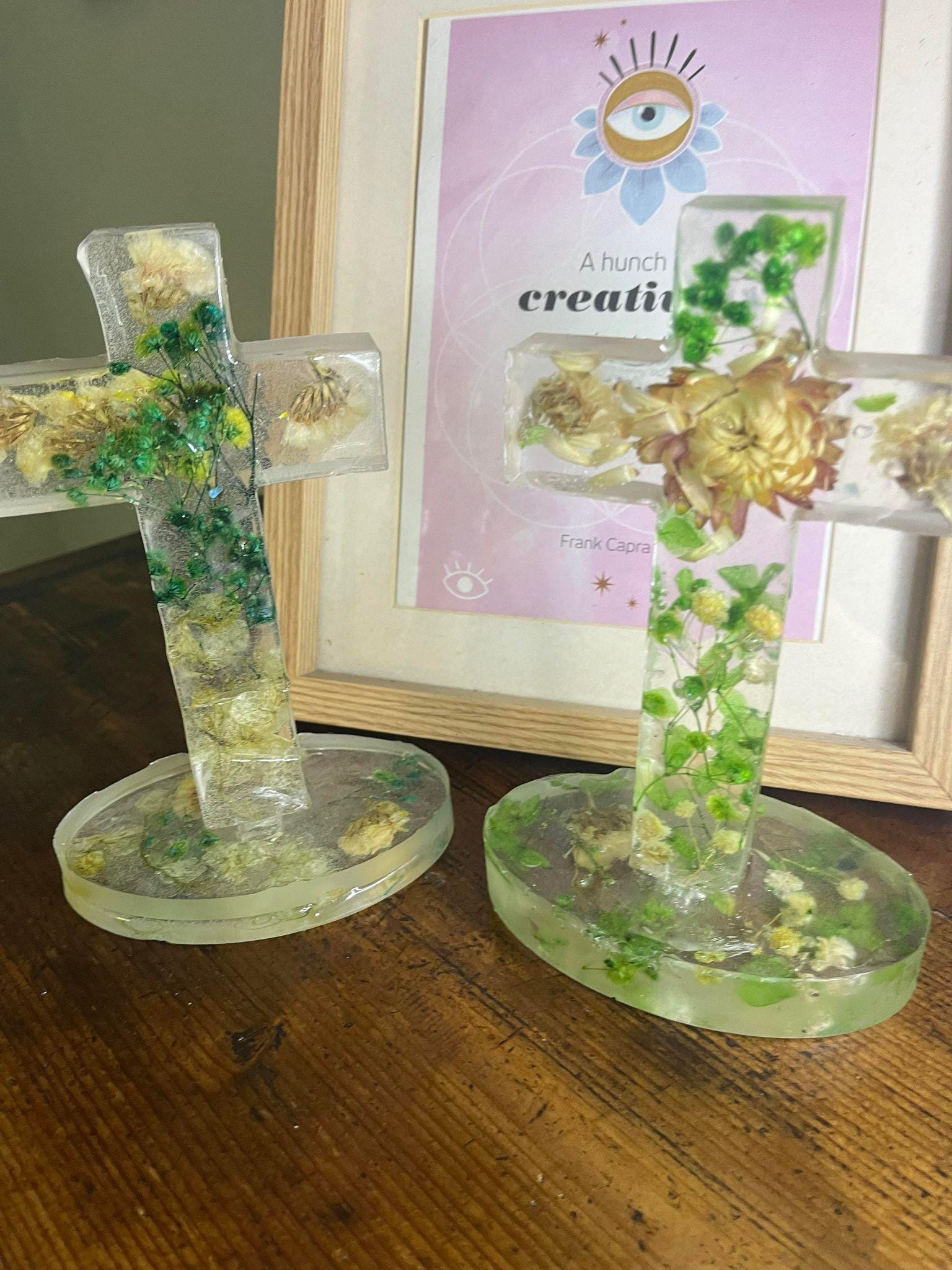 Resin Crucifix and Stand With Dried Flowers Memorial Spiritual Gift ...