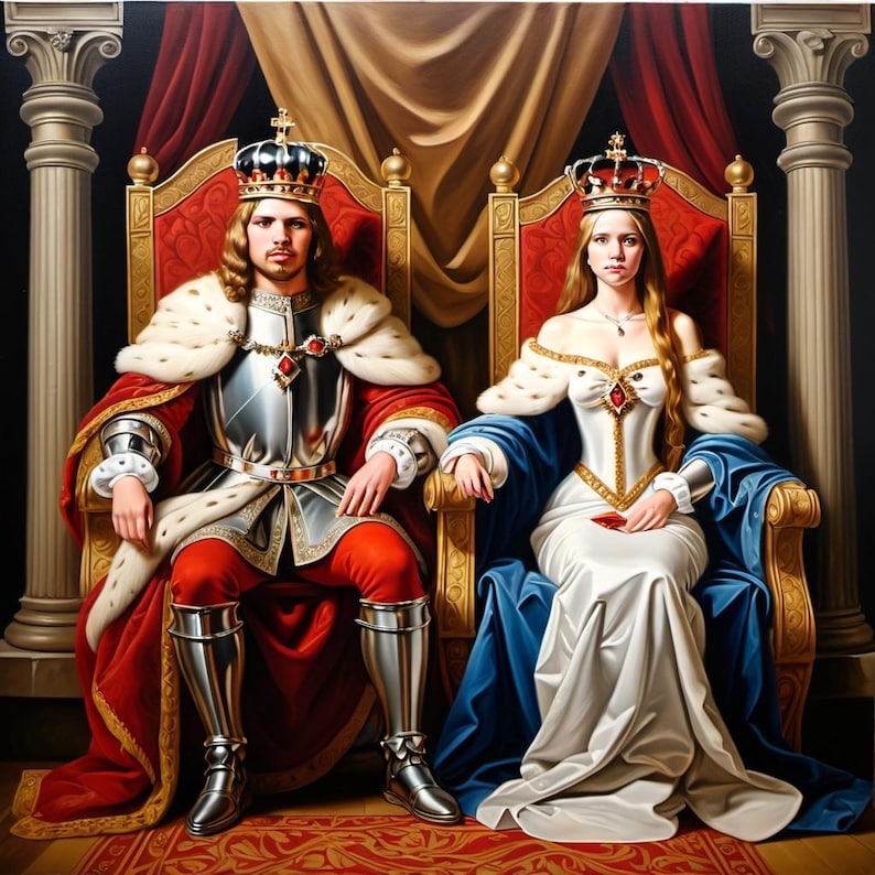 Regal Custom King and Queen Portraits, Personalized Royal Couple Art ...