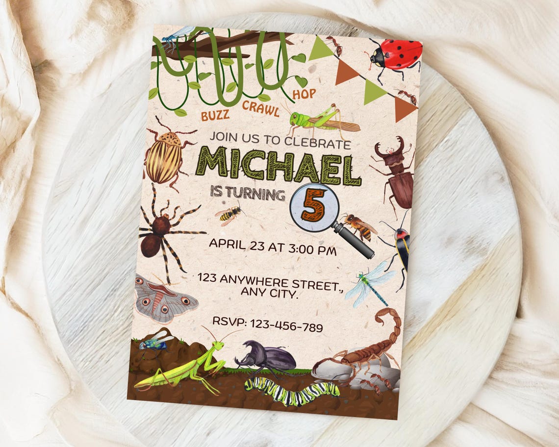 Editable Insect Birthday Invitation, Bugs Birthday Invitation, Insect ...