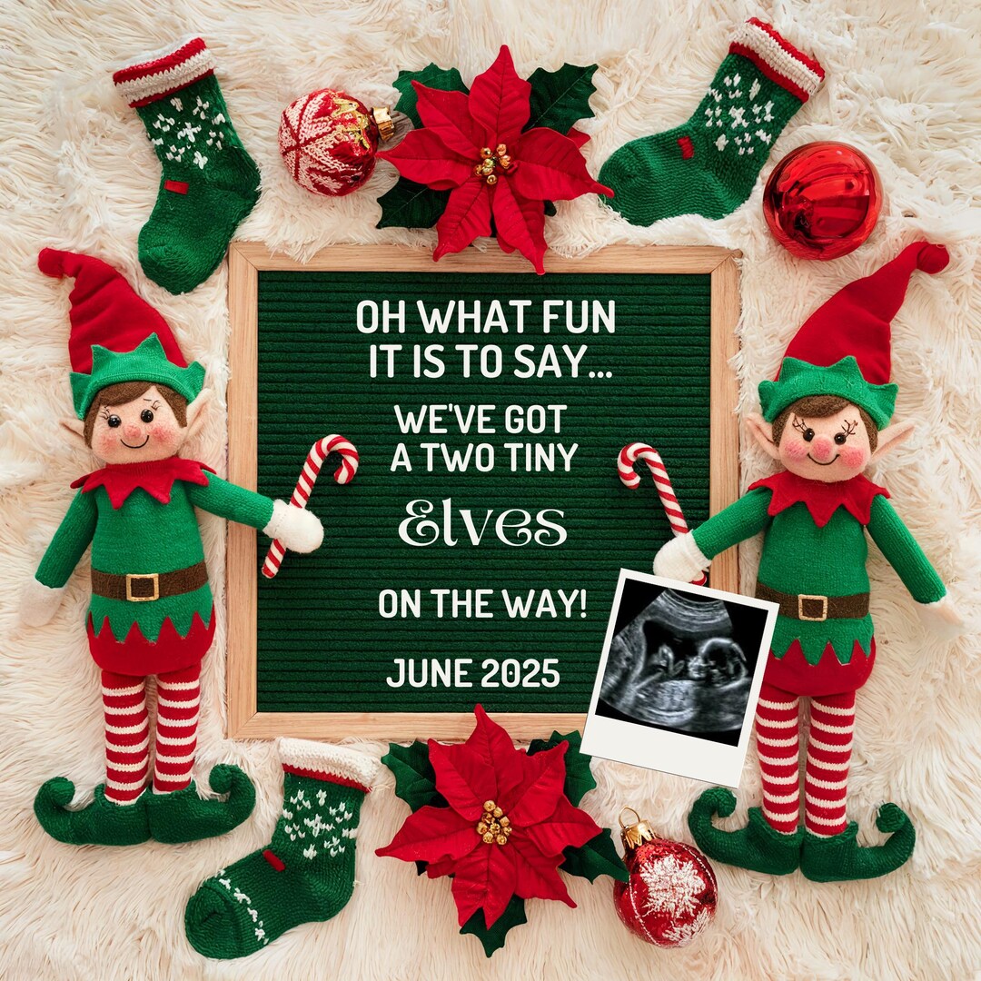 Twin Pregnancy Announcement, Elf Baby Announce, Twin Reveal, Christmas ...