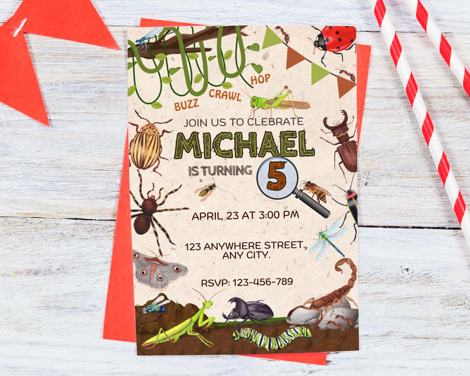 Editable Insect Birthday Invitation, Bugs Birthday Invitation, Insect ...