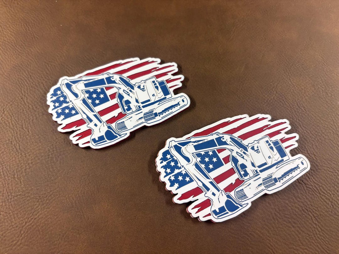 Tri-layer Acrylic Patch - Construction Excavator With American Flag ...
