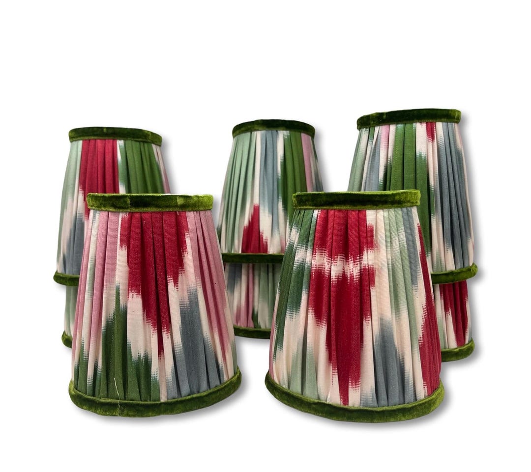 SMALL GATHERED LAMPSHADE - Green Ikat Fabric Lampshade for Wall Sconces ...