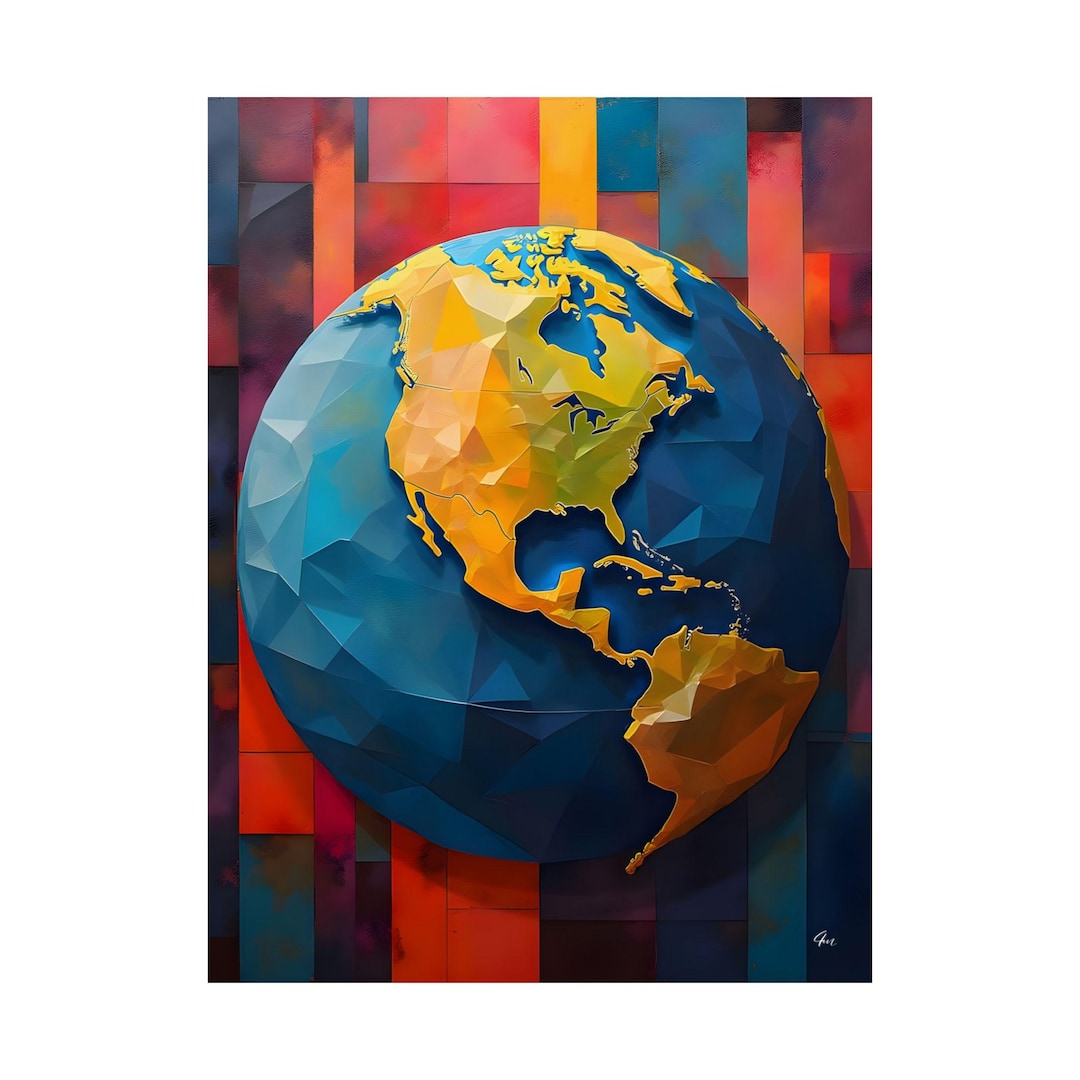 Geometric Earth Satin Poster: Colorful Travel-themed Wall Art - Etsy