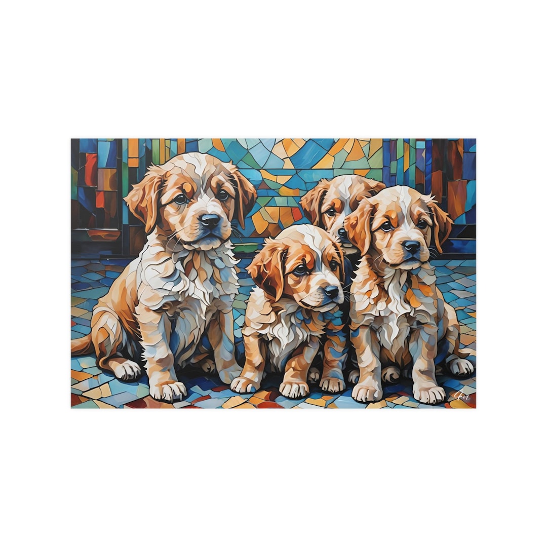 Puppies Stained-glass Style Art Print: Dogs Satin Poster - Etsy