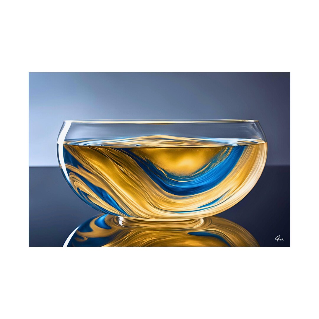 Simple Blue Gold Liquid Wall Art Décor on Horizontal Satin Poster 12x8 ...