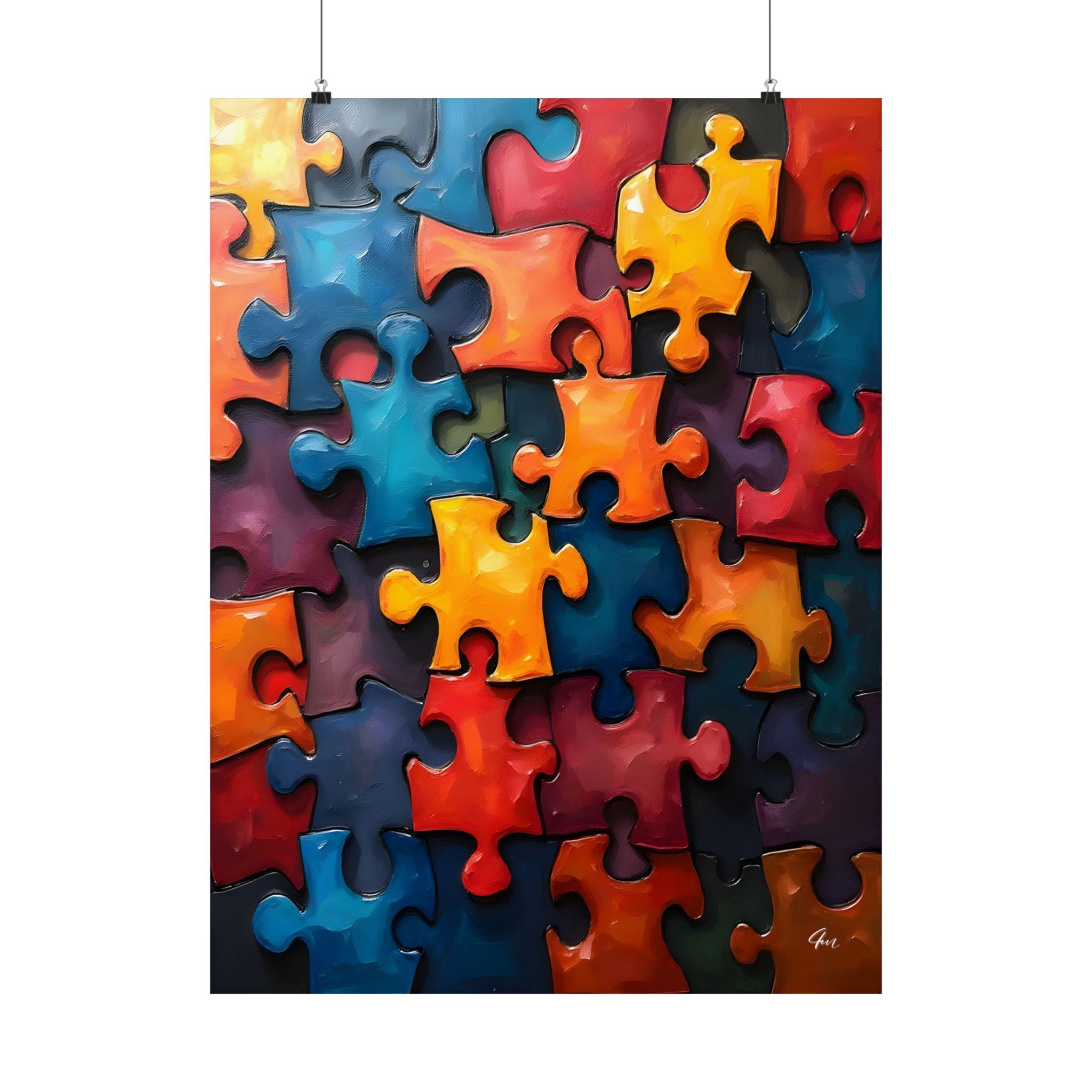 Colorful Puzzle Pieces Satin Poster: Modern Art Print - Etsy
