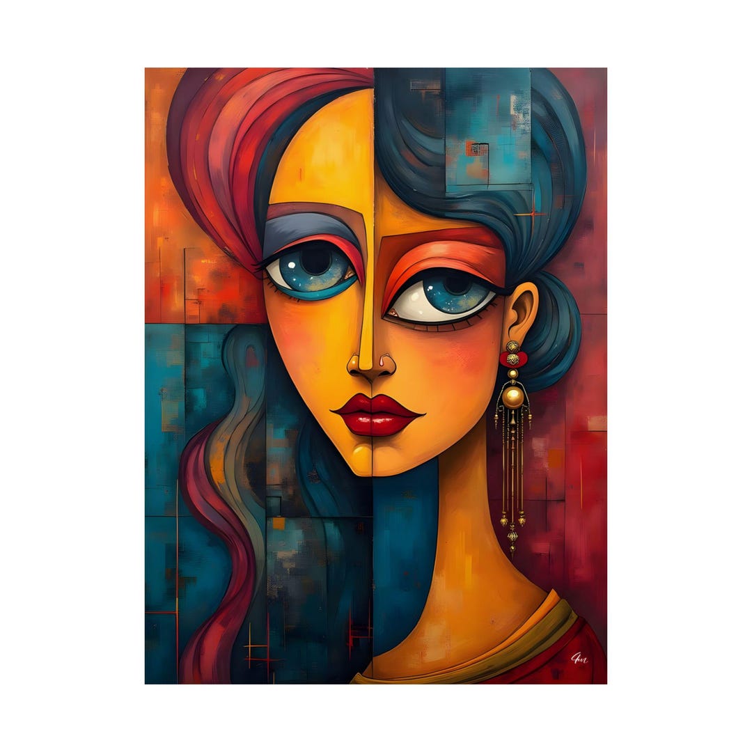 Colorful Lady Satin Poster: Neo-cubism Art Print, Modern Home Decor - Etsy