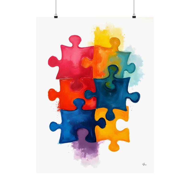 Puzzle Pieces Satin Poster: Colorful Wall Art, Autism Awareness - Etsy
