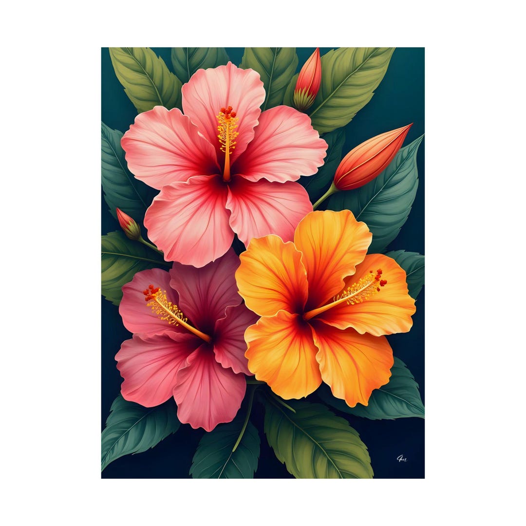 Hibiscus Floral Satin Poster: Tropical Wall Art - Etsy