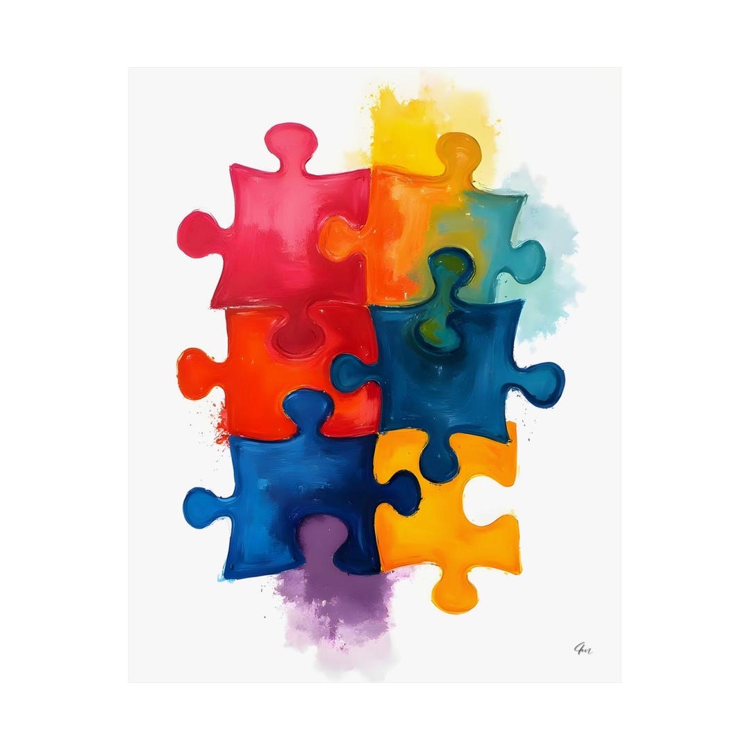 Puzzle Pieces Satin Poster: Colorful Wall Art, Autism Awareness - Etsy