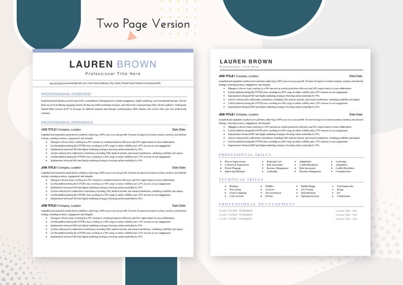 2026 Basic Clean Resume Template for New Job Roles • 1 and 2 Page CV ...