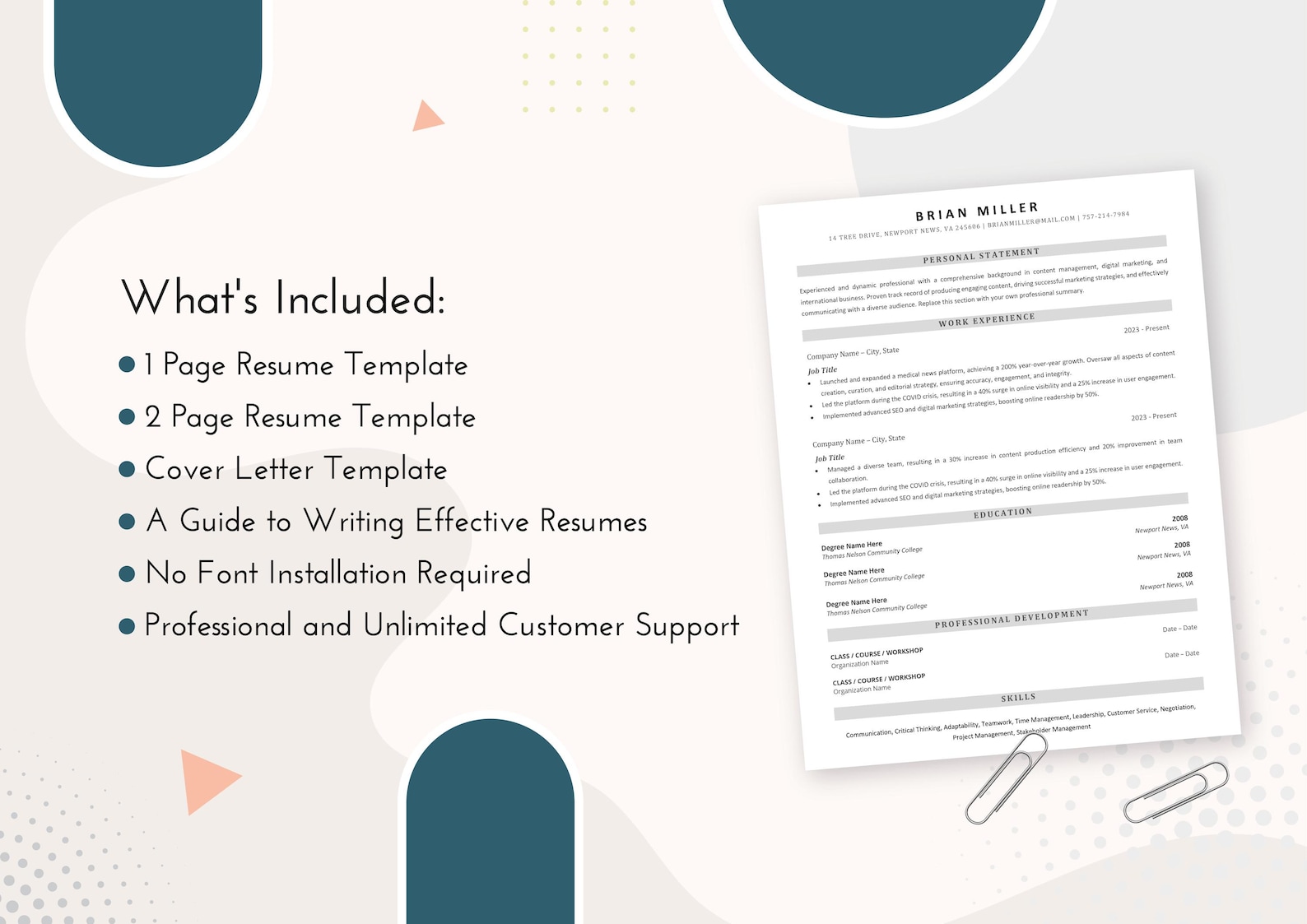 2025 Student Resume Template for High School and College • 1 and 2 Page ...