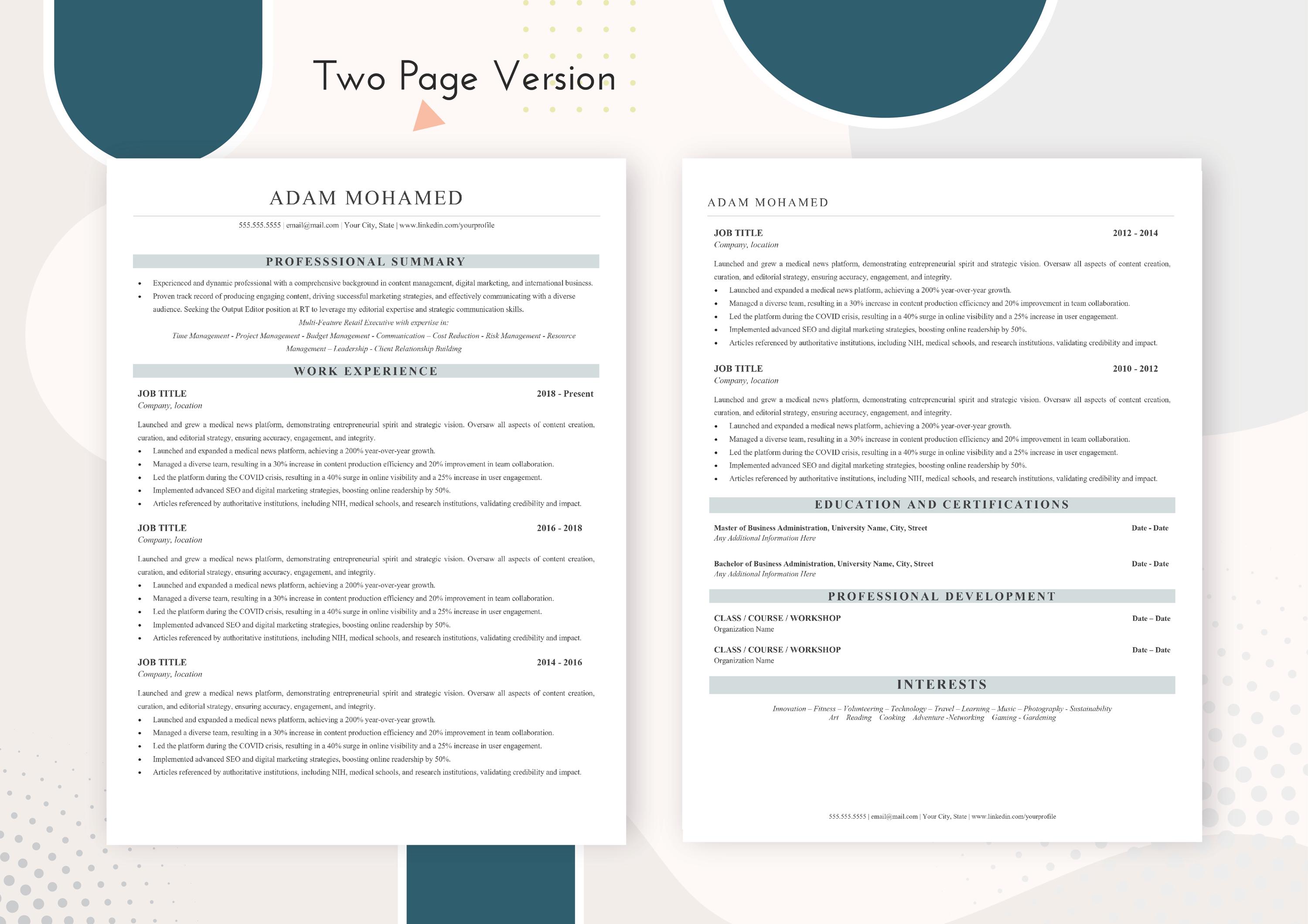 2026 Executive MBA Resume Template • Minimalist 1 and 2 Page Template ...