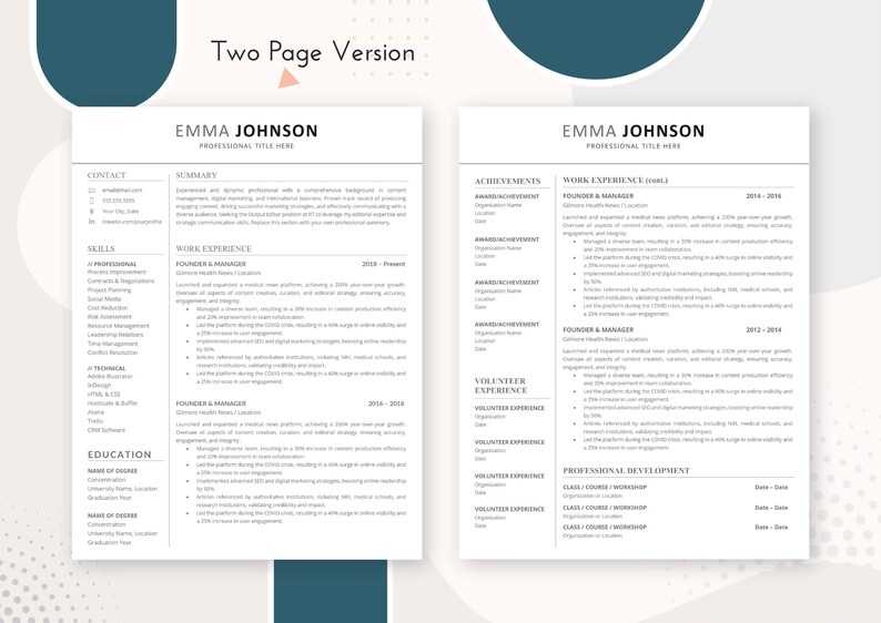 2026 Simple Professional Resume Template for Professionals • 1 and 2 ...