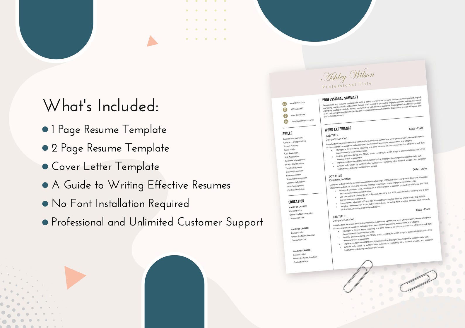 2025 Stylish Marketing Resume Template • Modern 1 and 2 Page CV With ...