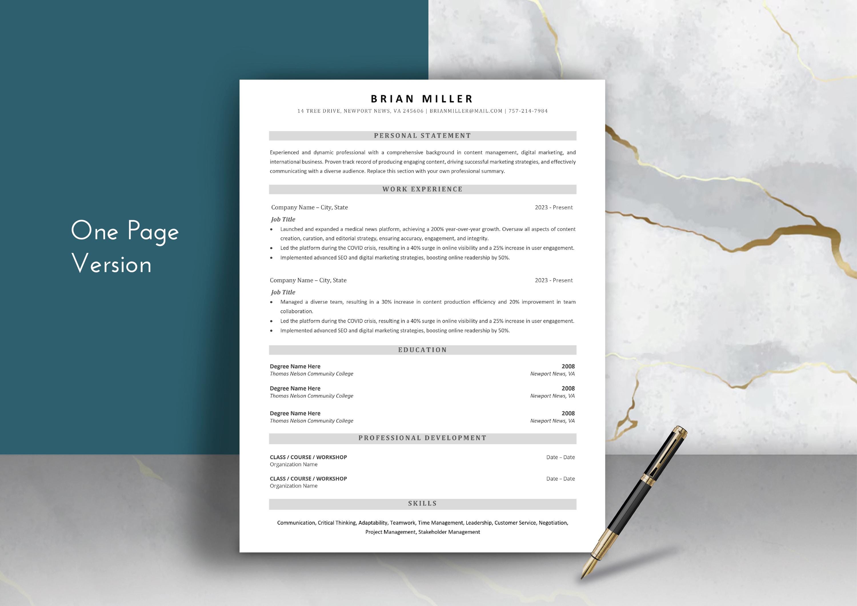 2025 Student Resume Template for High School and College • 1 and 2 Page ...