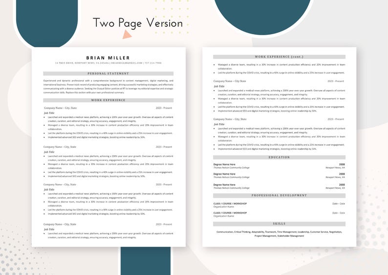2025 Student Resume Template for High School and College • 1 and 2 Page ...