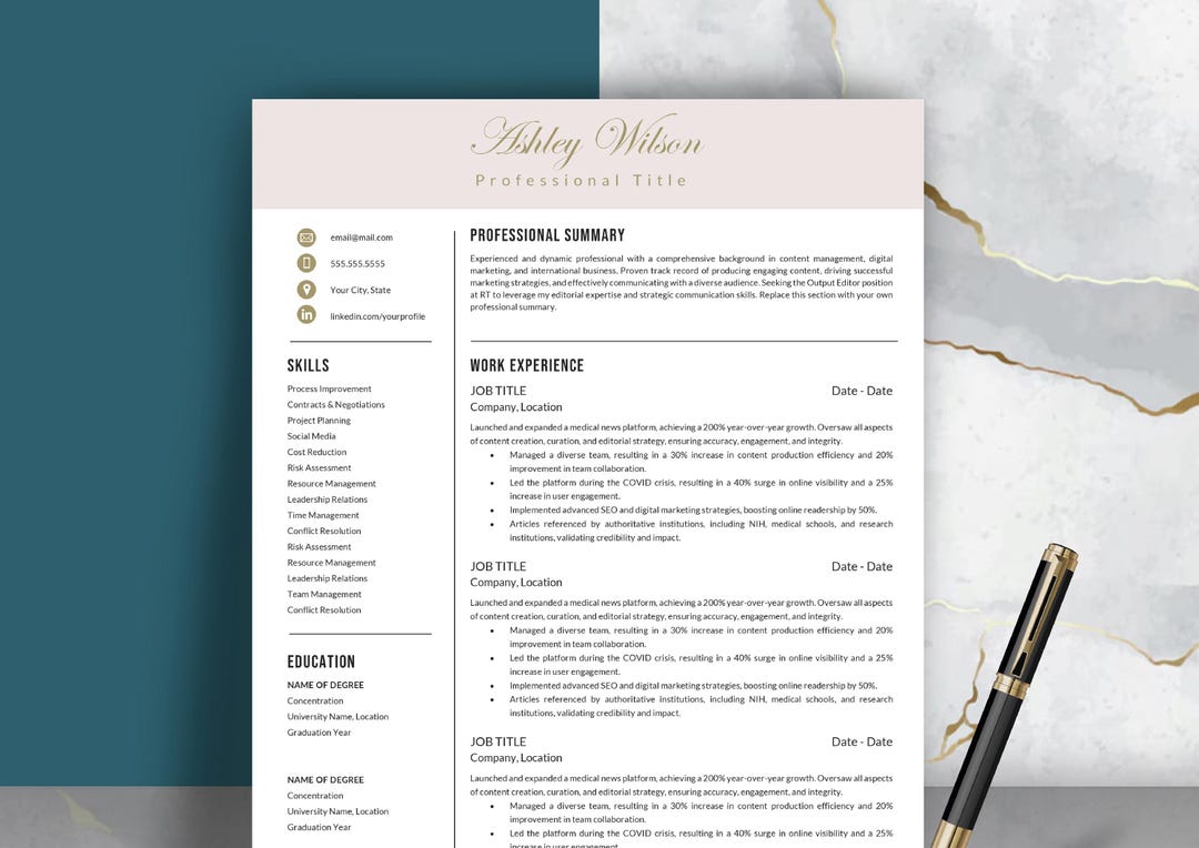 2025 Stylish Marketing Resume Template • Modern 1 and 2 Page CV With ...