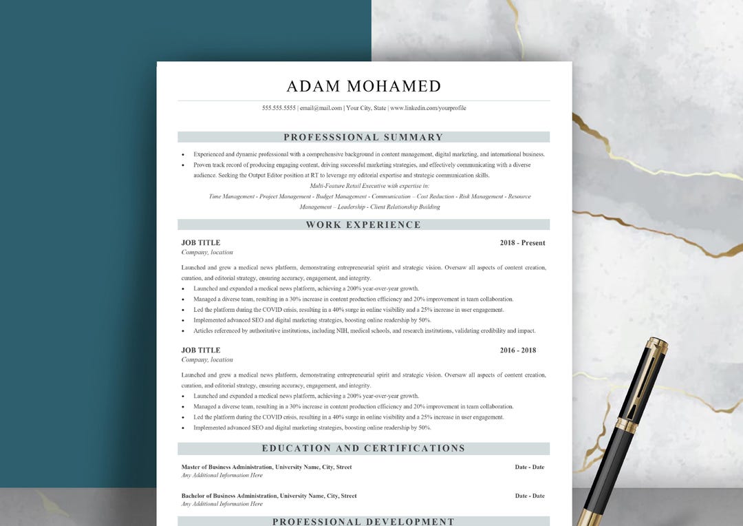 2025 Executive MBA Resume Template • Minimalist 1 and 2 Page Template ...