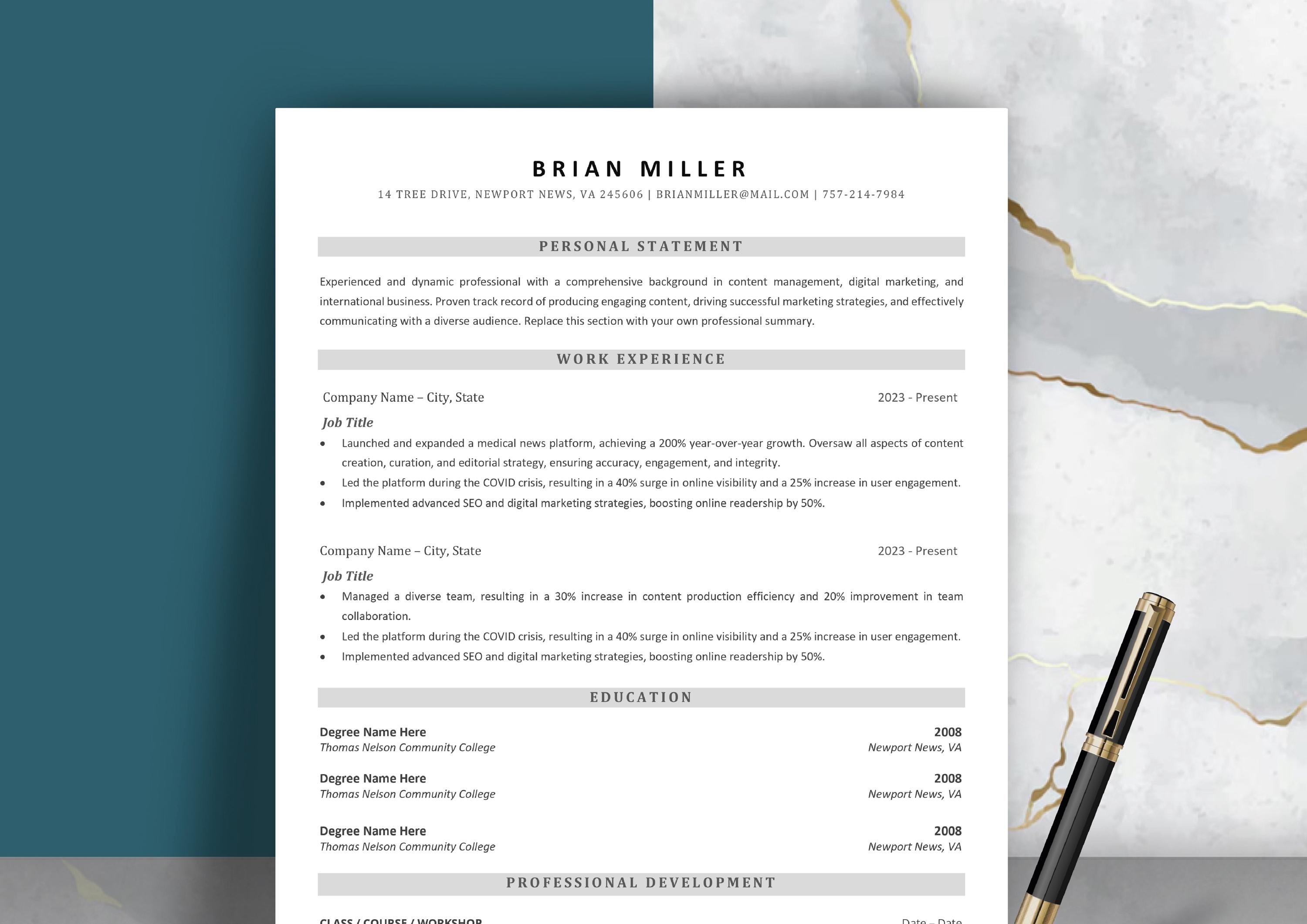 2025 Student Resume Template for High School and College • 1 and 2 Page ...