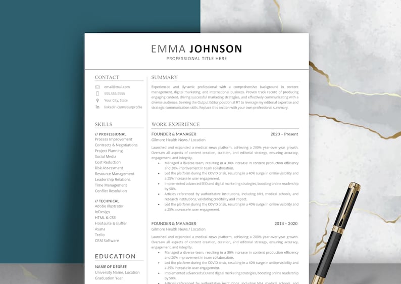 2026 Simple Professional Resume Template for Professionals • 1 and 2 ...