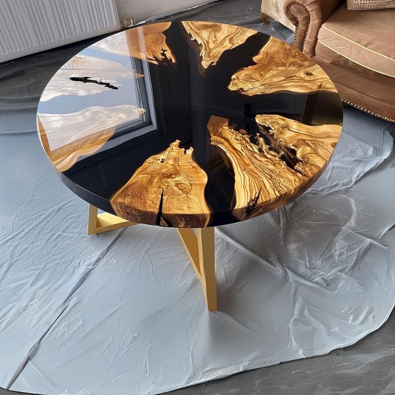 Ash Wood Resin Dining Table, Round Epoxy Coffee Table, River Style ...