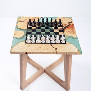 Maple Wood Chess Game Table, Police Retirement Gift, Epoxy Resin Chess ...