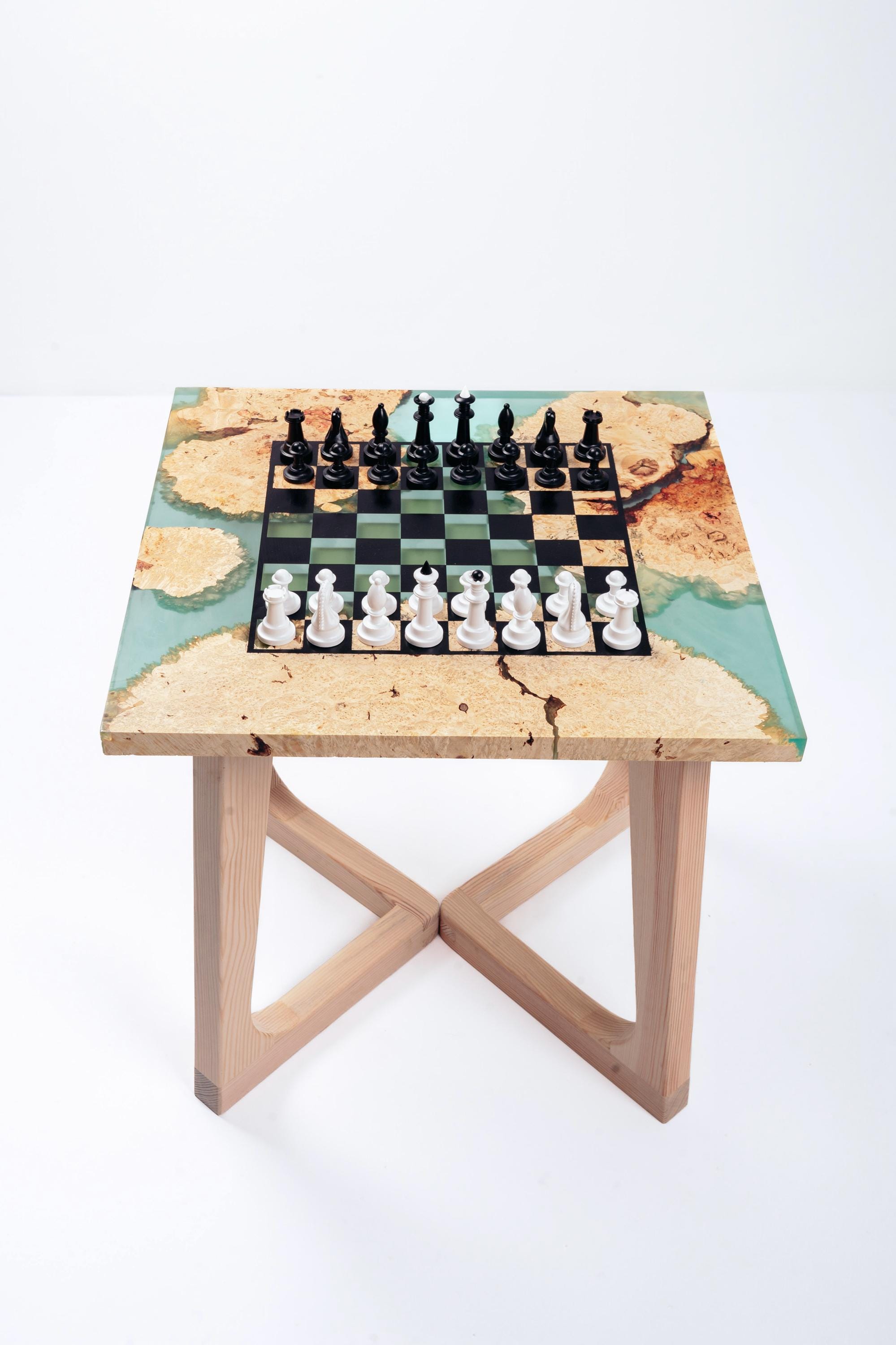 Handmade Chess Table, Burl Maple Chess Table, Luxury Epoxy Resin Chess ...