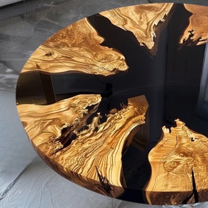 Ash Wood Resin Dining Table, Round Epoxy Coffee Table, River Style ...