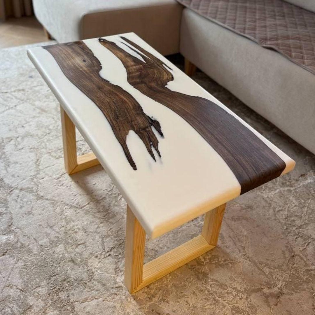 Epoxy Resin Walnut Table, Solid Wood Handmade Coffee Table, Modern ...