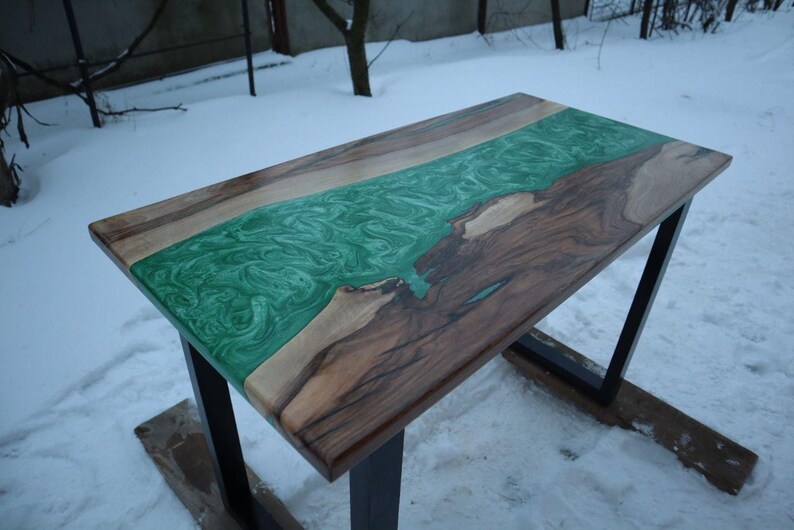 Computer Desk From Solid Wood Walnut With Resin Epoxy, Pc Desk River ...