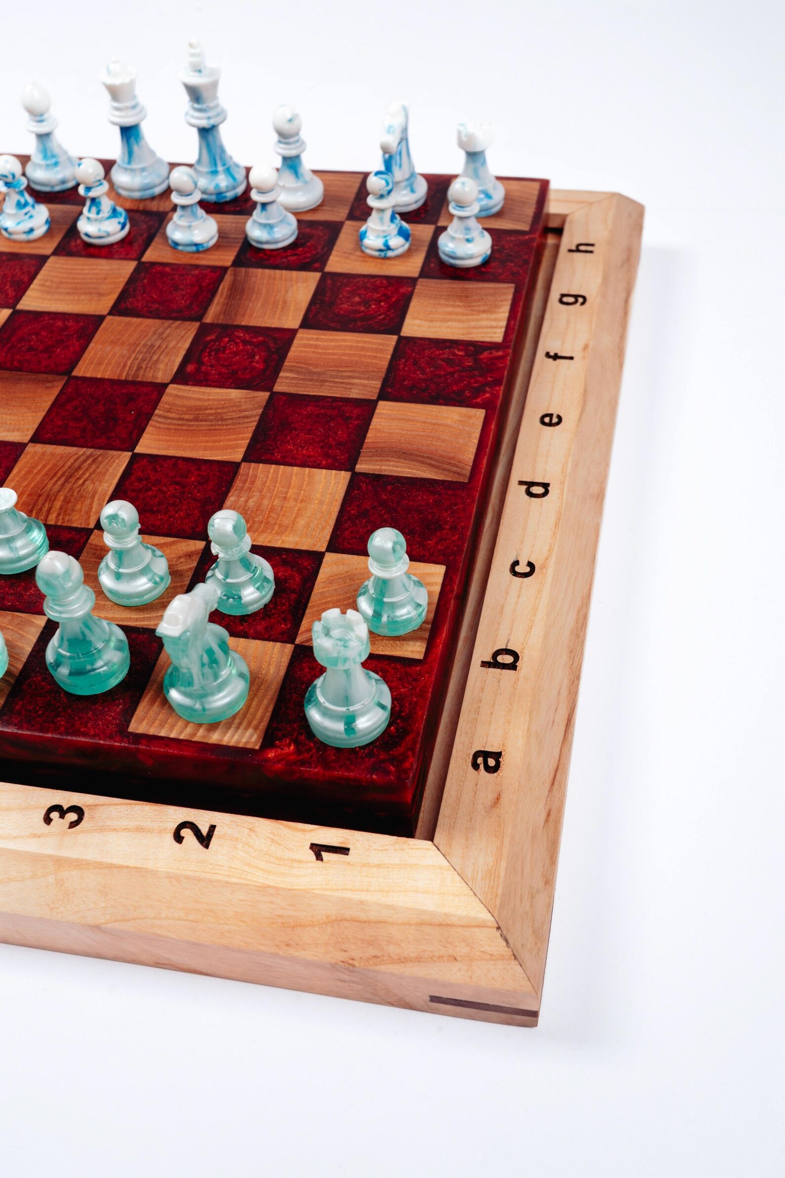 Red Epoxy Resin Chess Set, Handmade Ash Wood Chess Board Game, Luxury ...
