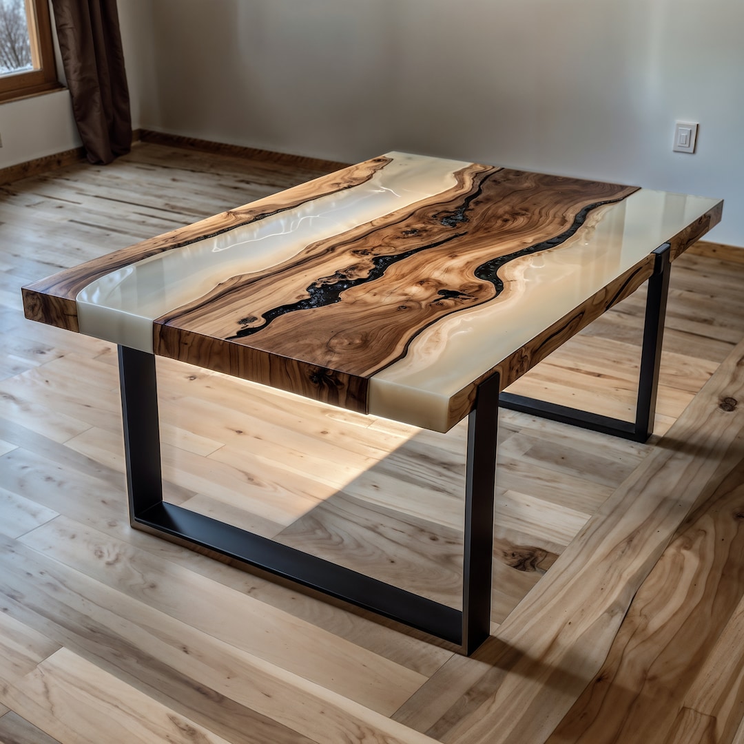 Epoxy Resin Kitchen Table River Design, Square Wooden Table Office Desk ...