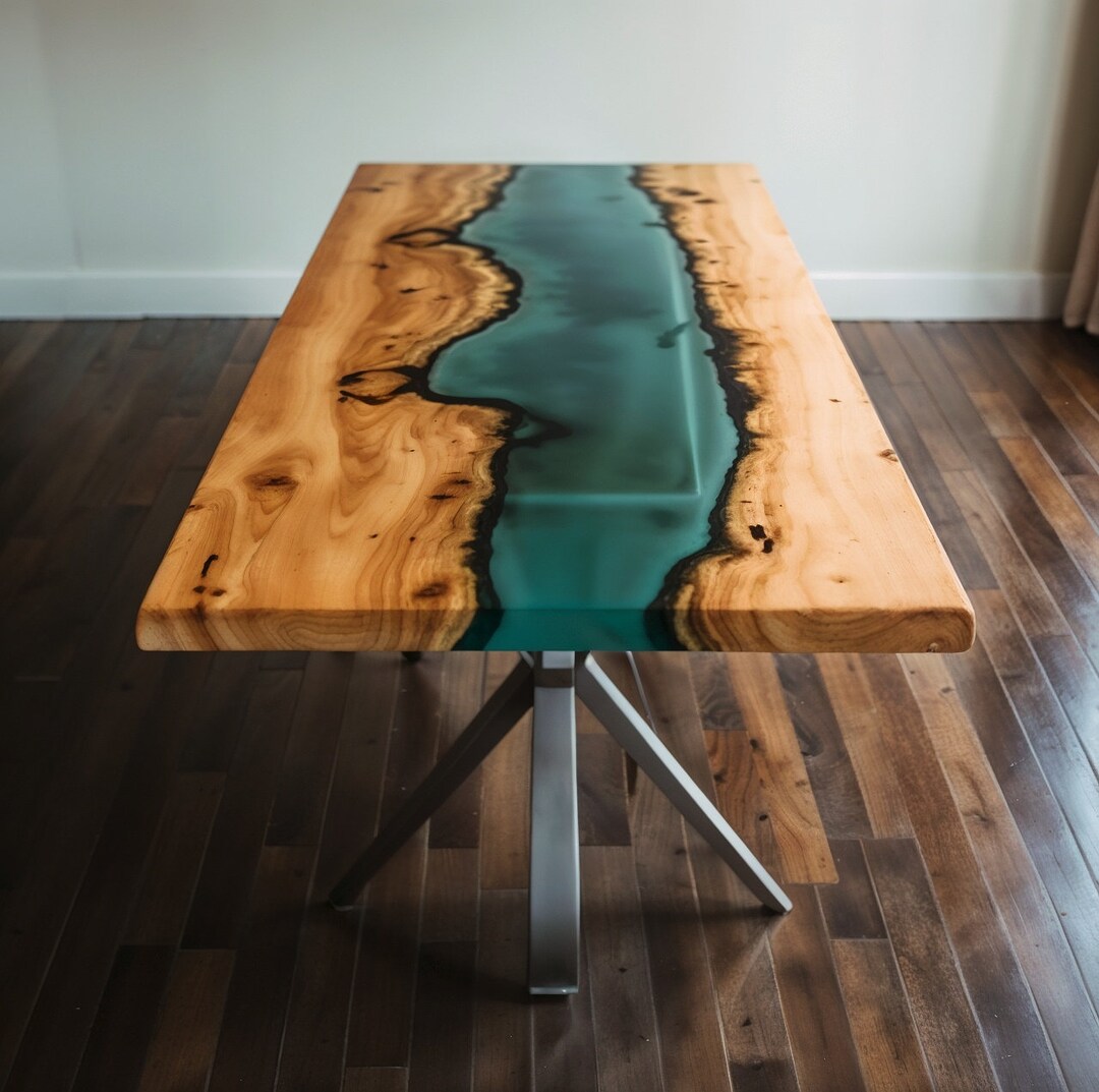 Handmade Wooden Epoxy River Dining Table, Live Edge Maple Resin Table ...