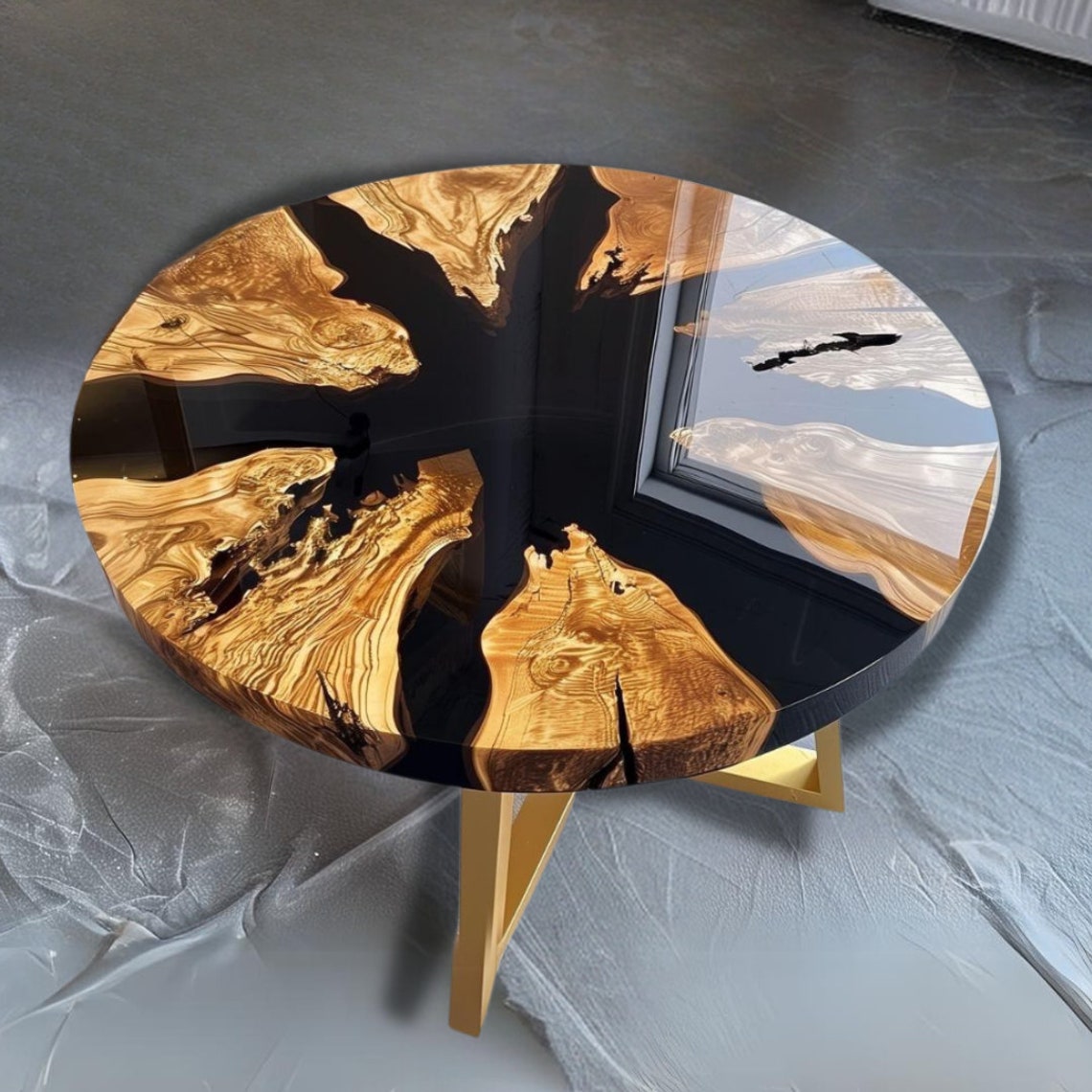 Ash Wood Resin Dining Table, Round Epoxy Coffee Table, River Style ...
