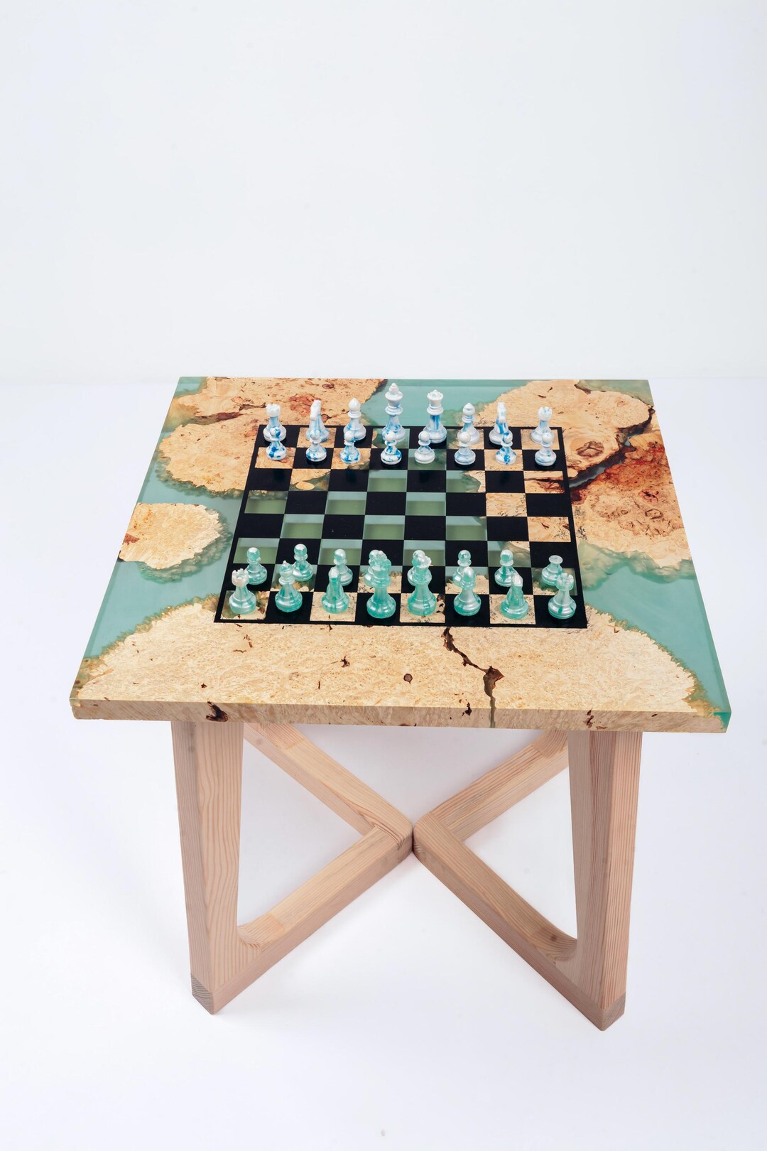 Maple Wood Chess Game Table, Police Retirement Gift, Epoxy Resin Chess ...