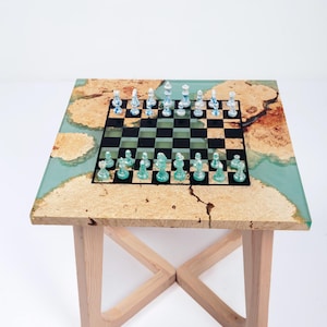 Maple Wood Chess Game Table, Police Retirement Gift, Epoxy Resin Chess ...
