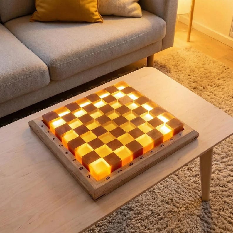 Handmade Epoxy Chess Board, Oak Chess Board, Wooden Chess Set, Epoxy ...