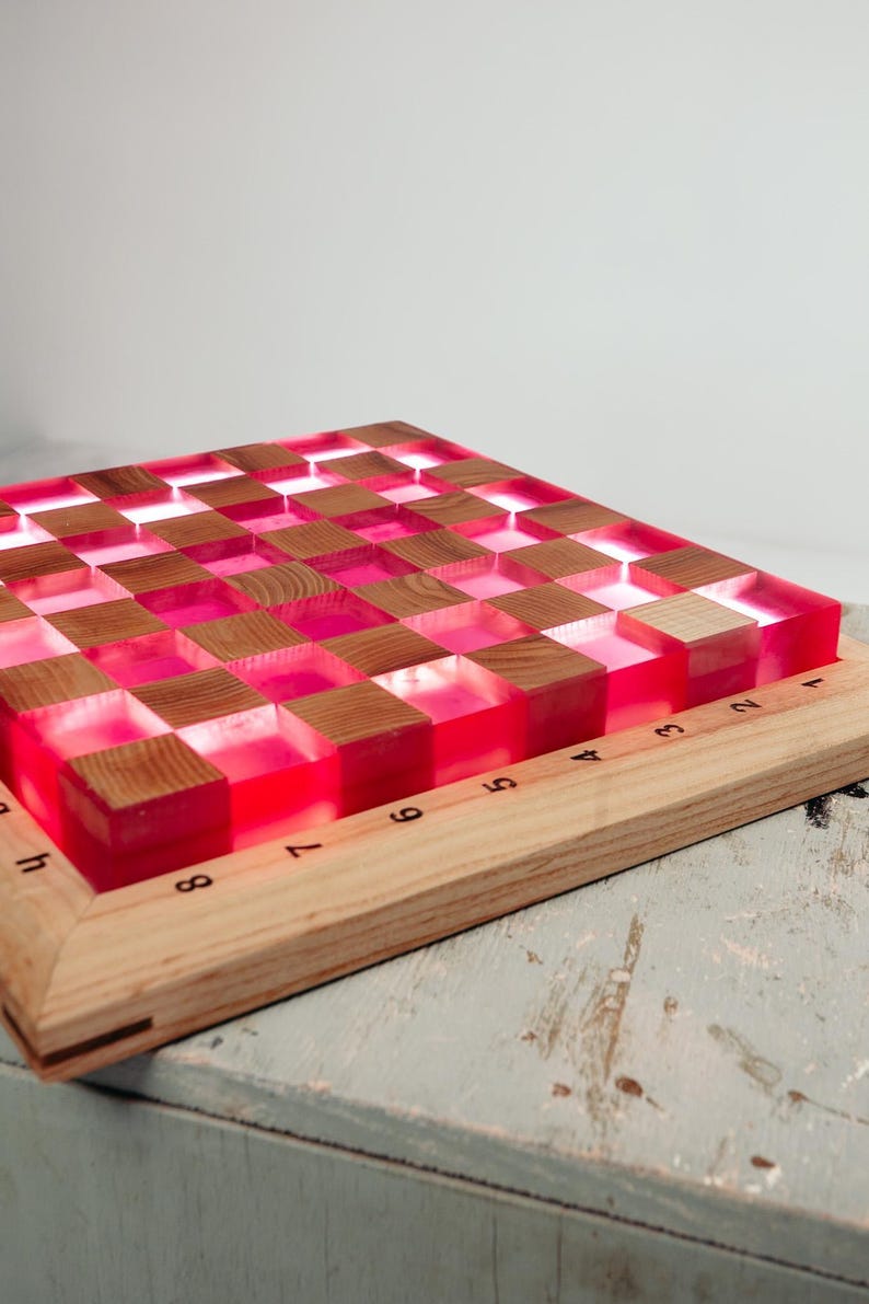 Handmade Epoxy Chess Board, Oak Chess Board, Wooden Chess Set, Epoxy ...