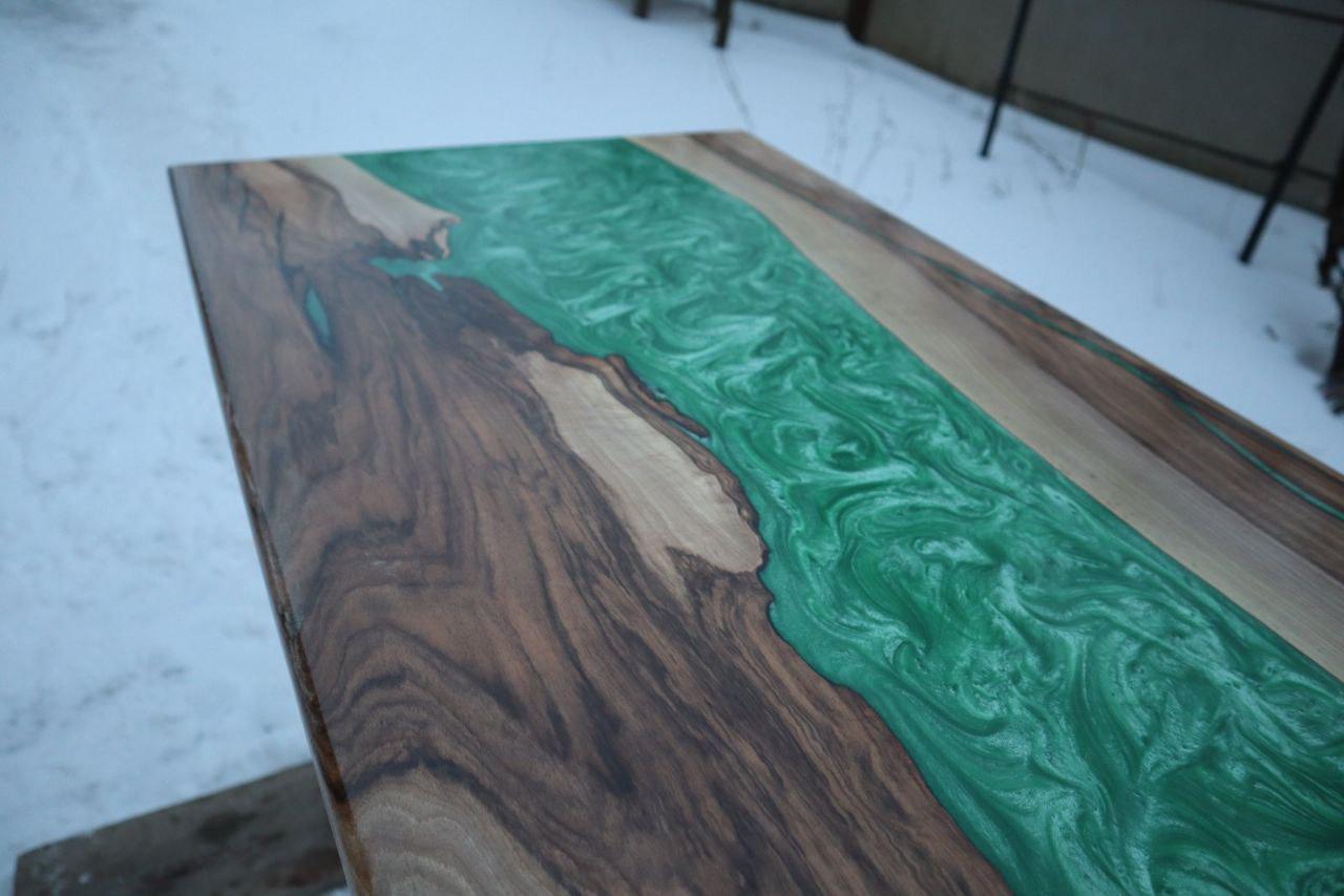 Computer Desk From Solid Wood Walnut With Resin Epoxy, Pc Desk River ...