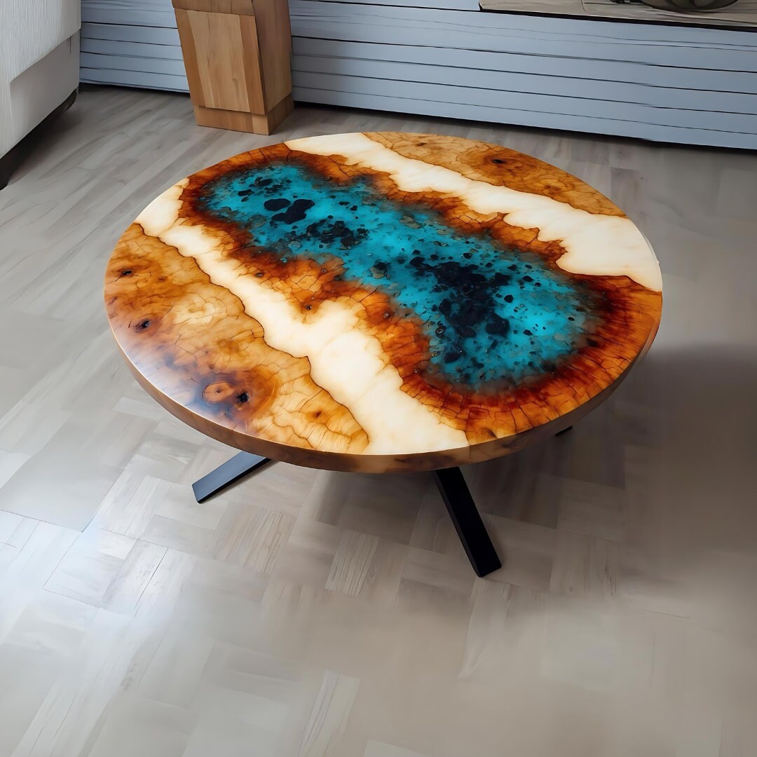 Round Coffee Table, Epoxy Resin Table, Art Nouveau Table, Live Edge ...