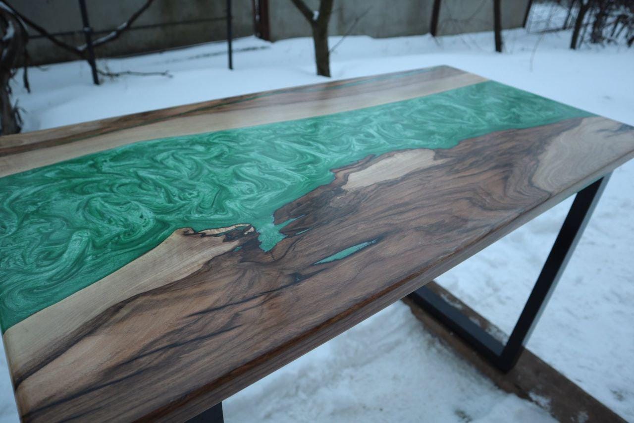 Computer Desk From Solid Wood Walnut With Resin Epoxy, Pc Desk River ...