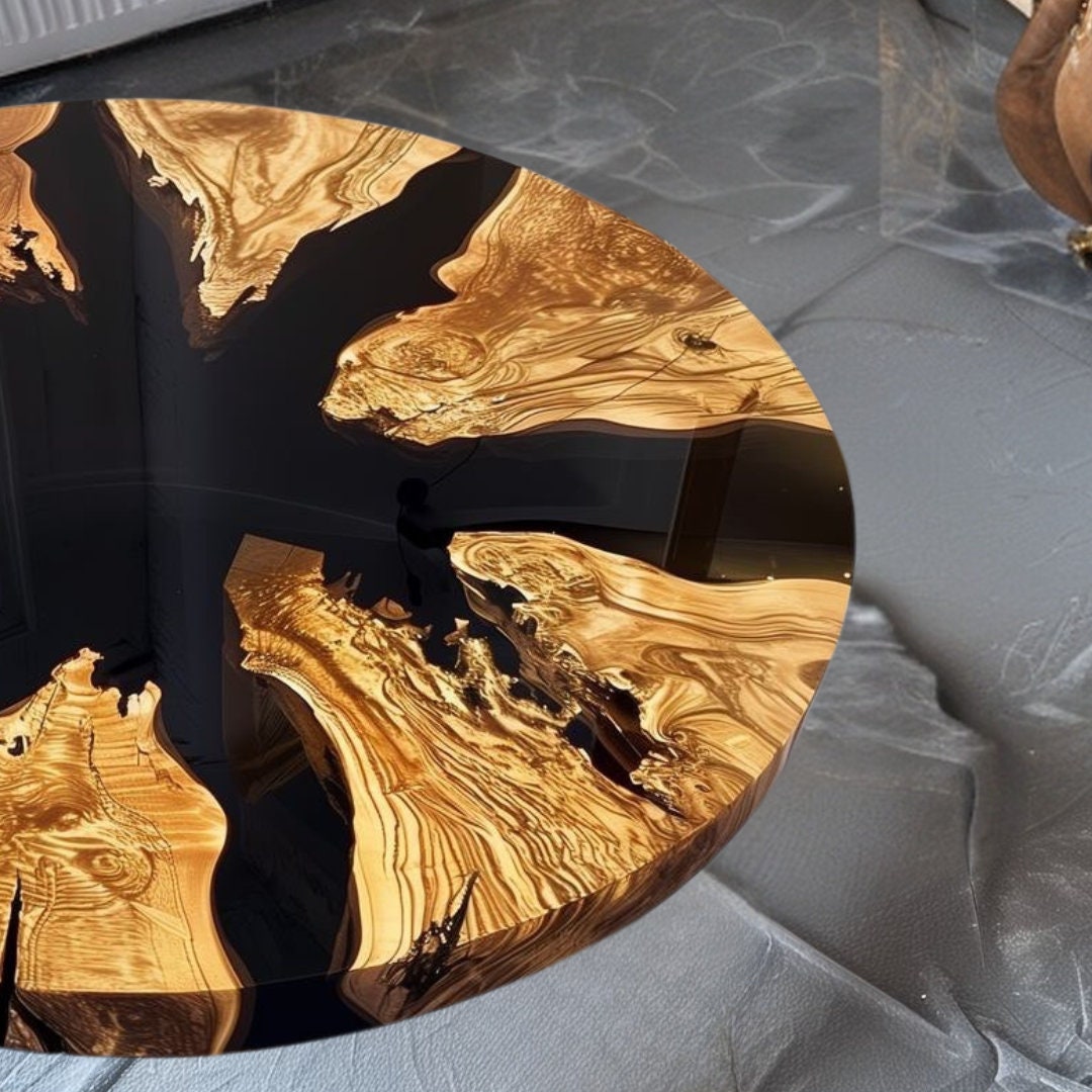 Ash Wood Resin Dining Table, Round Epoxy Coffee Table, River Style ...