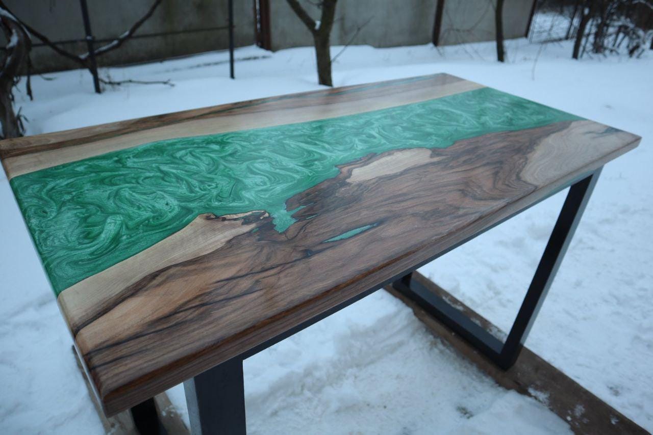 Computer Desk From Solid Wood Walnut With Resin Epoxy, Pc Desk River ...