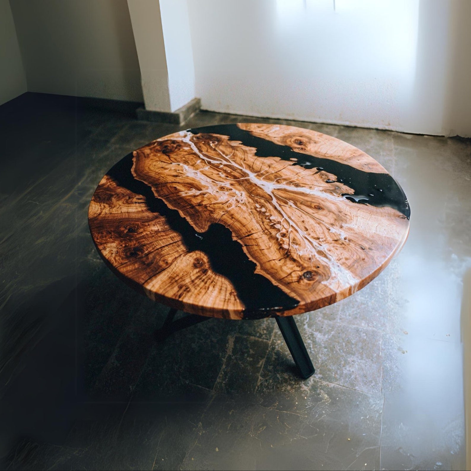 Custom Size Epoxy Resin Round Table, Handmade Luxury Oak Table, Wooden ...