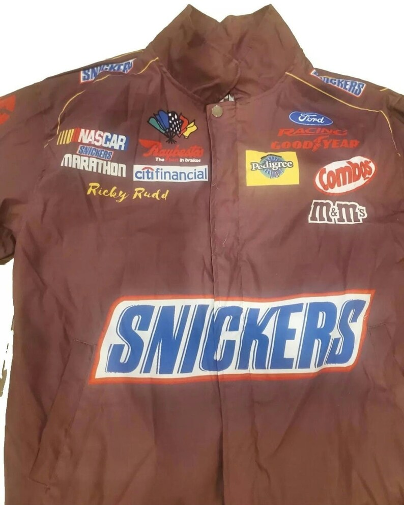 Vintage Snickers Nascar Ford Racing Ricky Rudd Bomber Jacket Men's Size ...